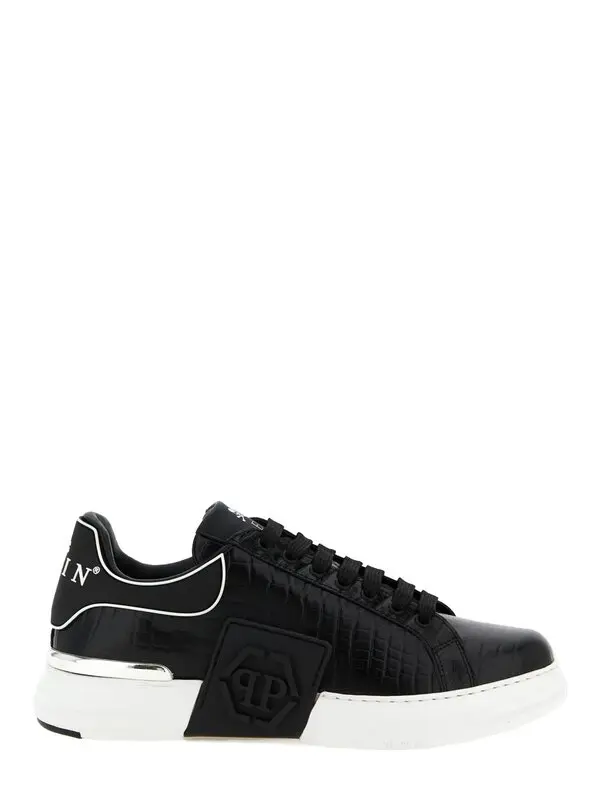 Philipp Plein Phantom Kick Crocodile Print Leather Low Top Sneakers - Black