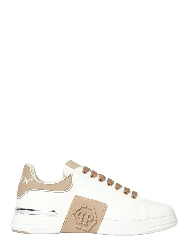 Philipp Plein Phantom Kick Leather Low Top Sneakers - Beige