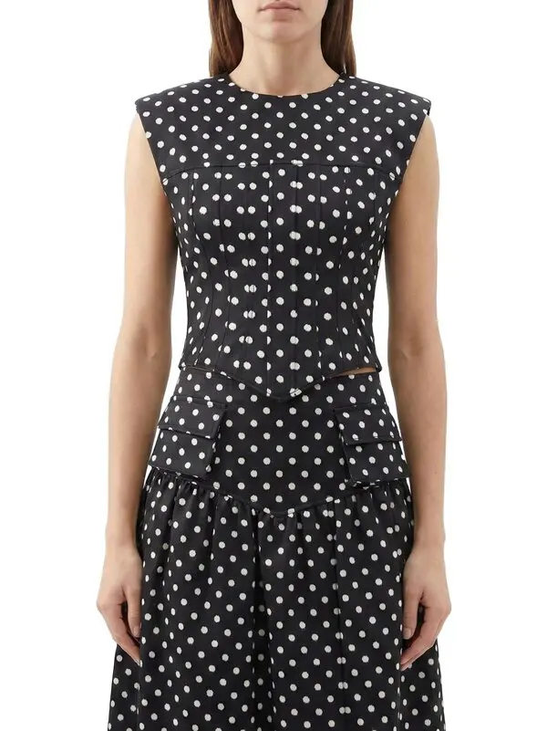 GANNI Sleeveless Polka Dot Top - Black