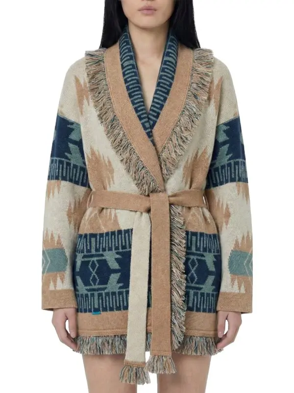 Alanui Navajo-inspired Belted Cardigan - Beige