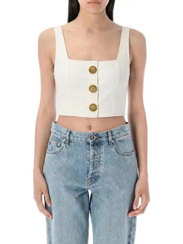 Balmain Cropped Top With Button Detail - White