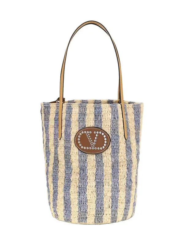 Valentino Garavani Raffia Tote Bag - Gnawed Blue