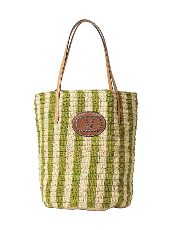 Valentino Garavani Striped Raffia Shoulder Bag - Green
