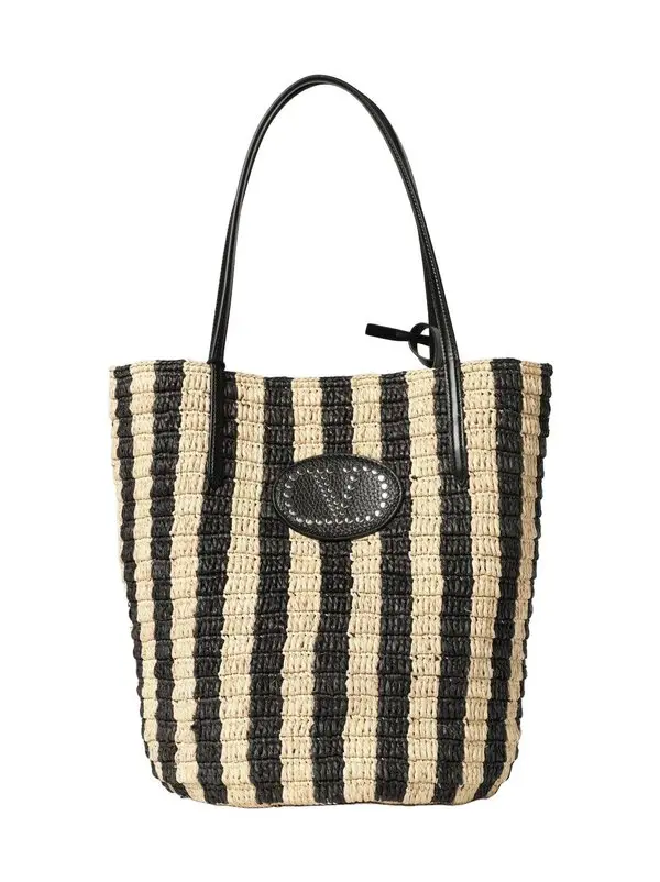 Valentino Garavani Striped Raffia Shoulder Bag - Natural