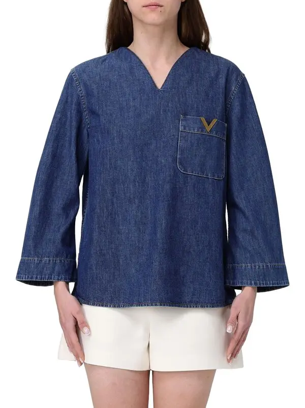 Valentino Garavani V-neck Denim Top - Blue