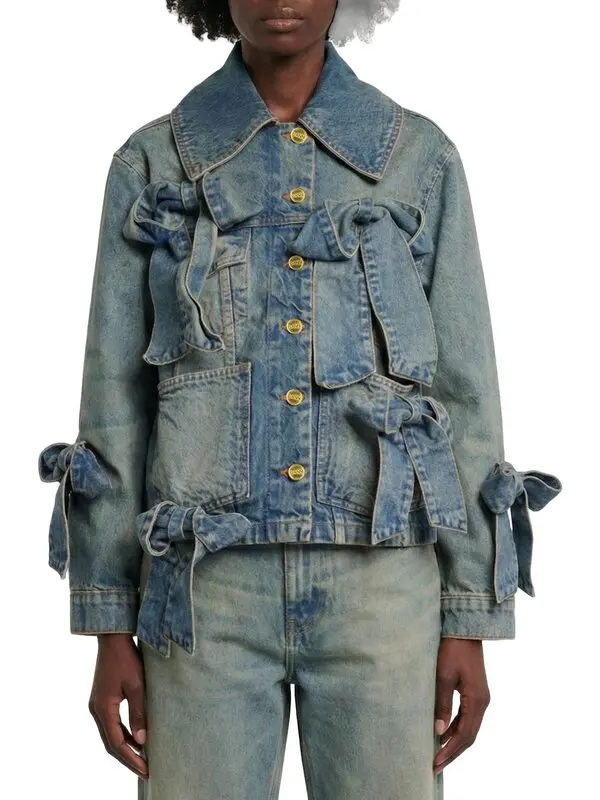 GANNI Denim Jacket With Bow Detailing - Blue