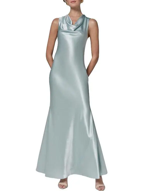 Donna Karan New York Cowl Neck Sleeveless Satin Gown - Dk Mist