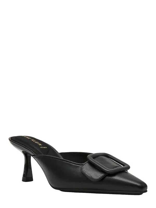 Anne Klein Cassia Buckled Kitten Heel Mules - Black Pu