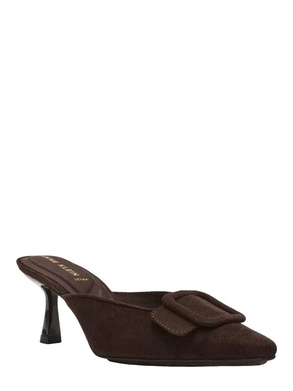 Anne Klein Cassia Buckled Kitten Heel Mules - Chocolate Brown