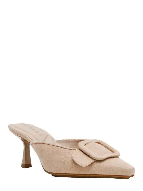 Anne Klein Cassia Buckled Kitten Heel Mules - Sand Suede