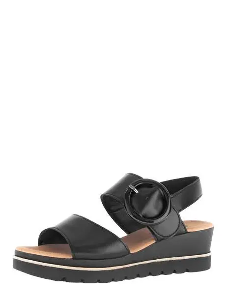 Gabor Quarter Strap Wedge Sandal - Black