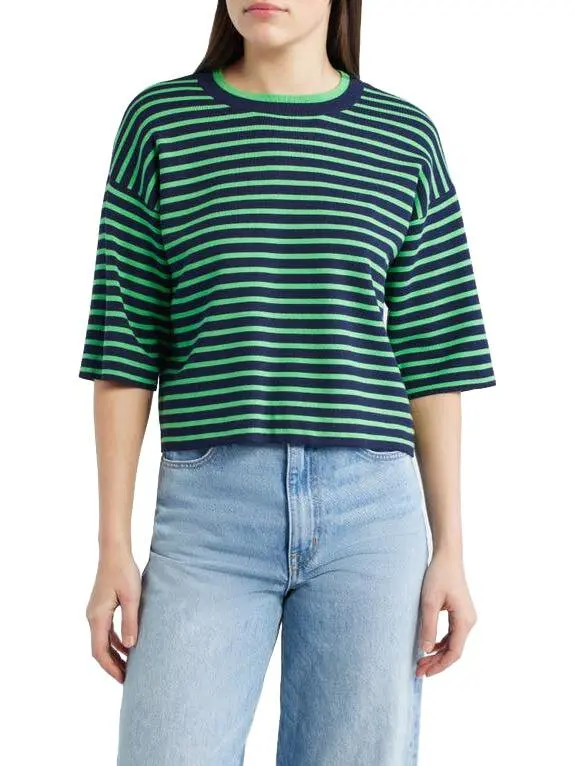 Wit & Wisdom Stripe Knit Top - Navy/retro Green