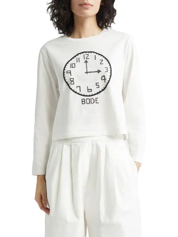 BODE Cross Stitch Clock Long Sleeve T-shirt - Cream