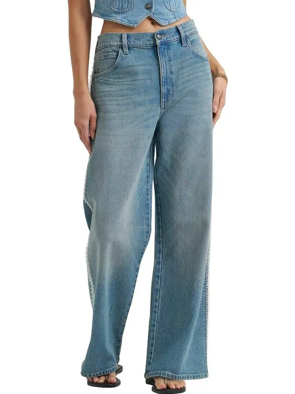 LEEM Lace Trim Slouch Jeans - Forever Light