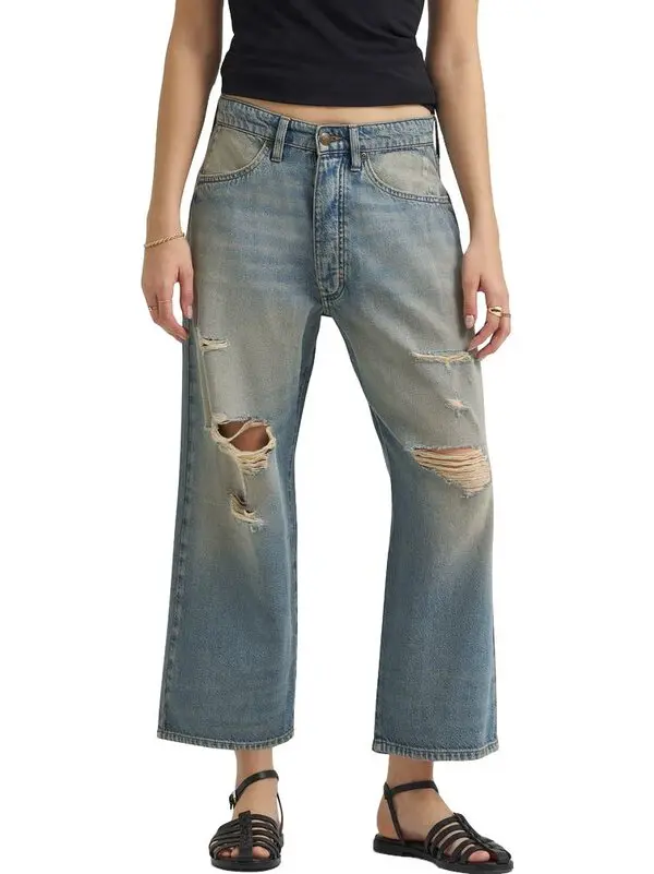 LEEM Ripped Crop Loose Fit Jeans - Western Blues Dx