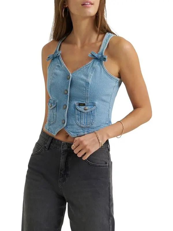 LEEM Patch Pocket Denim Vest - In Mid Air