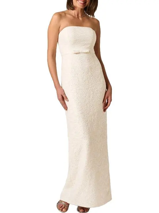 Adrianna Papell Glitter Jacquard Strapless Gown - Ecru/gold