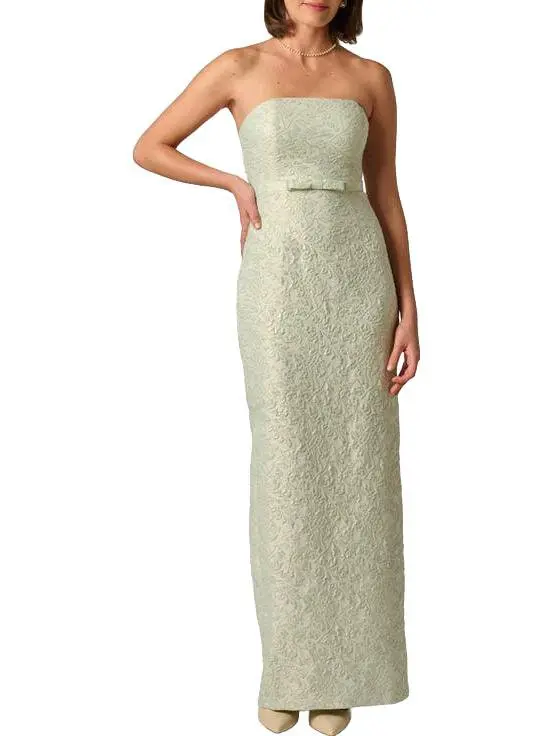 Adrianna Papell Glitter Jacquard Strapless Gown - Mint Glaze