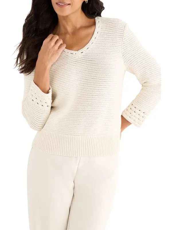 NIC+ZOE Edged Pop Stitch Sweater - Coconut