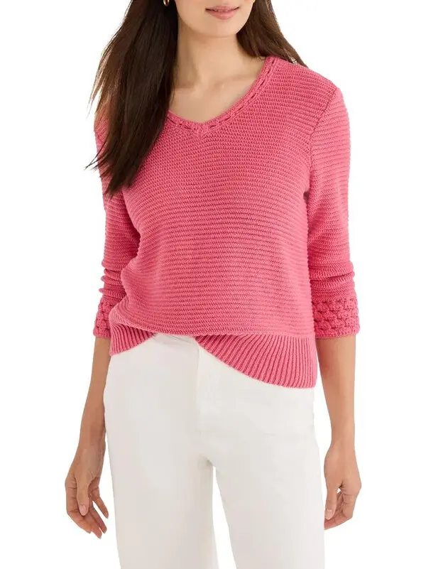 NIC+ZOE Edged Pop Stitch Sweater - Raspberry