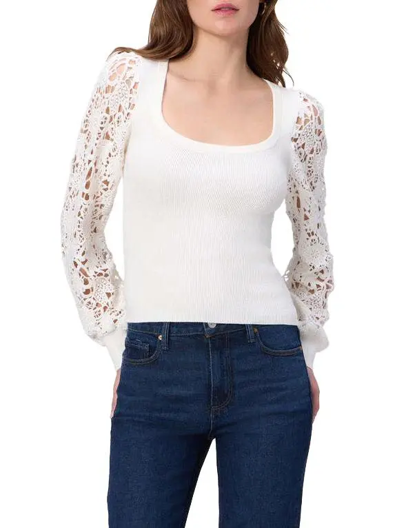 Paige Lace Sleeve Organic-cotton Blend Sweater - Ivory