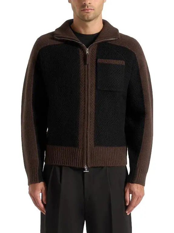Manière De Voir Colour Block Zip Through Cardigan - Brown/black