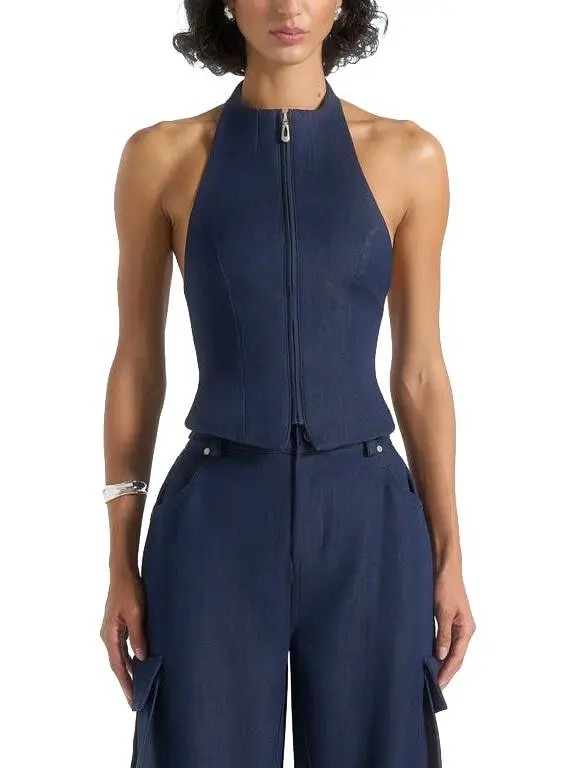 Manière De Voir Claudette Halterneck Backless Top - Indigo