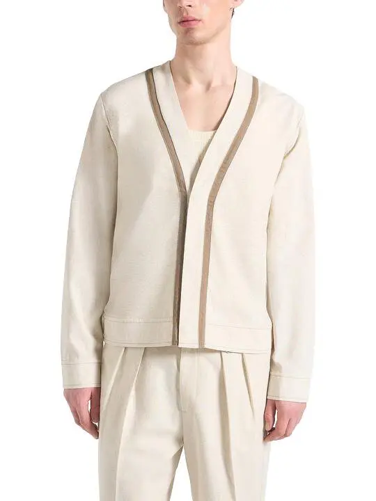 Manière De Voir Linen Cardigan With Contrast Placket - Natural