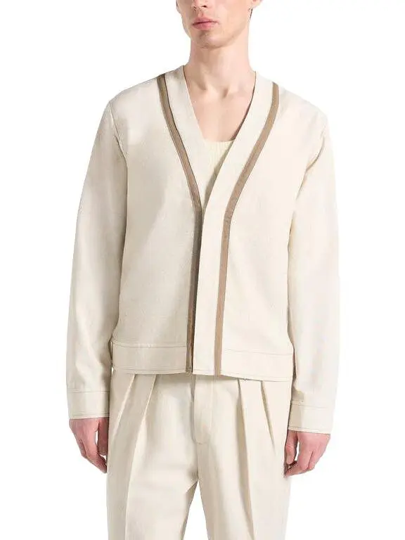 Manière De Voir Linen Cardigan With Contrast Placket - Natural