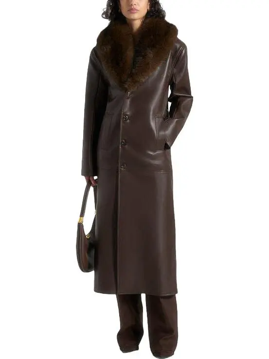 Manière De Voir Cenya Fur Collar Belted Leather Coat - Brown