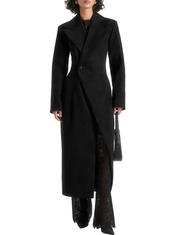 Manière De Voir Asymmetric Suede Coat With Detachable Belt - Black