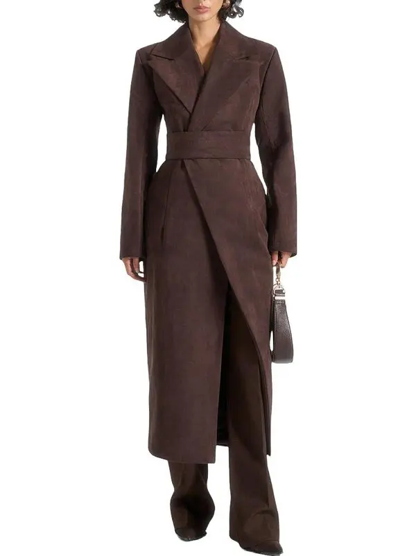 Manière De Voir Asymmetric Suede Coat With Detachable Belt - Brown