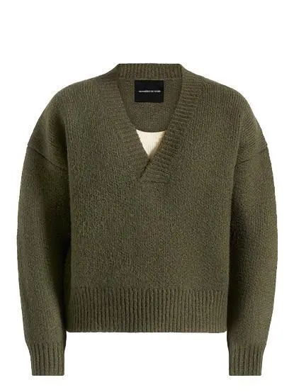 Manière De Voir V-neck Wool Knit Jumper - Deep Olive