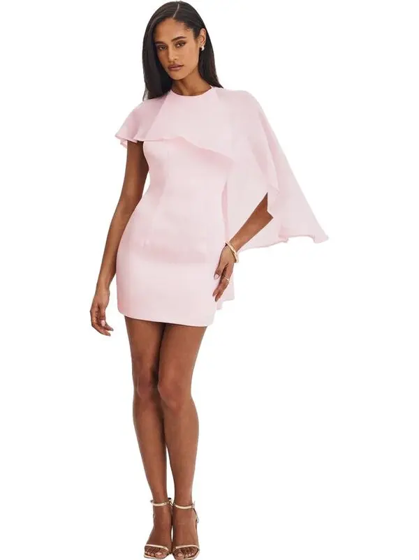 MISS CIRCLE Umeko Asymmetrical Cape Mini Dress - Pink