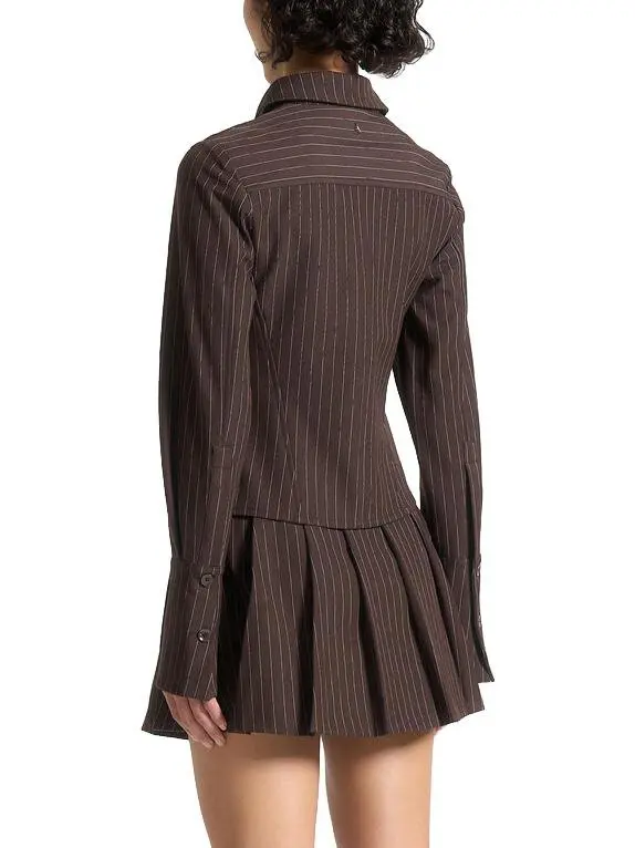 Manière De Voir Sonia Pinstripe Angled Shirt - Brown