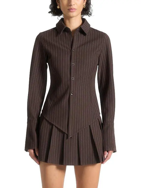 Manière De Voir Sonia Pinstripe Angled Shirt - Brown