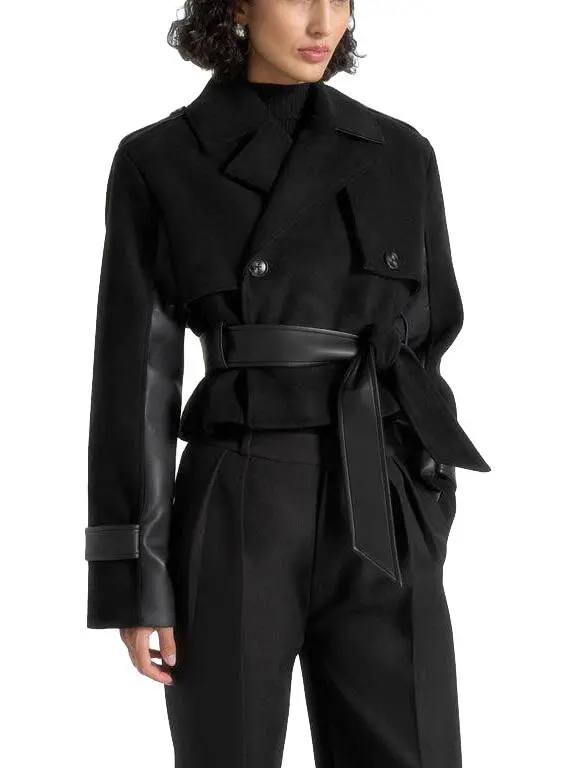 Manière De Voir Lelia Cropped Suede Trench Coat - Black