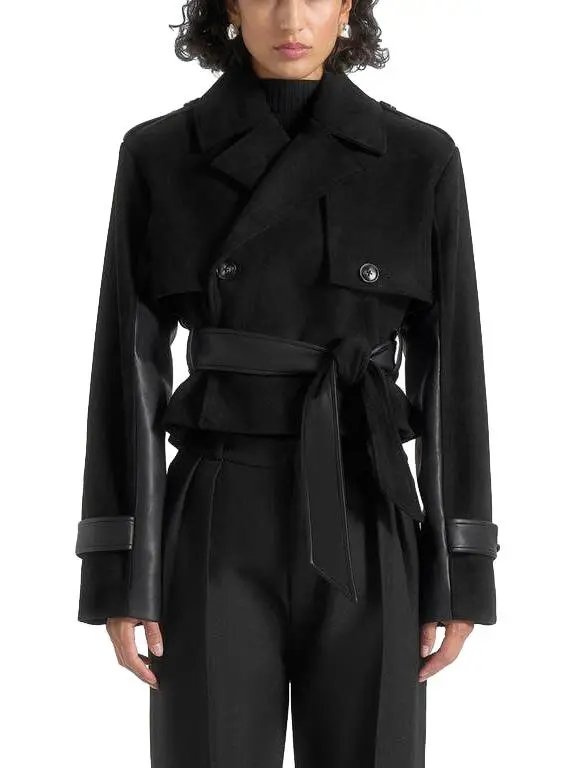 Manière De Voir Lelia Cropped Suede Trench Coat - Black
