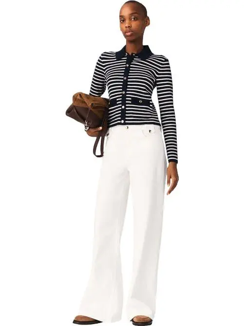Maje Striped Polo Cardigan - Navy