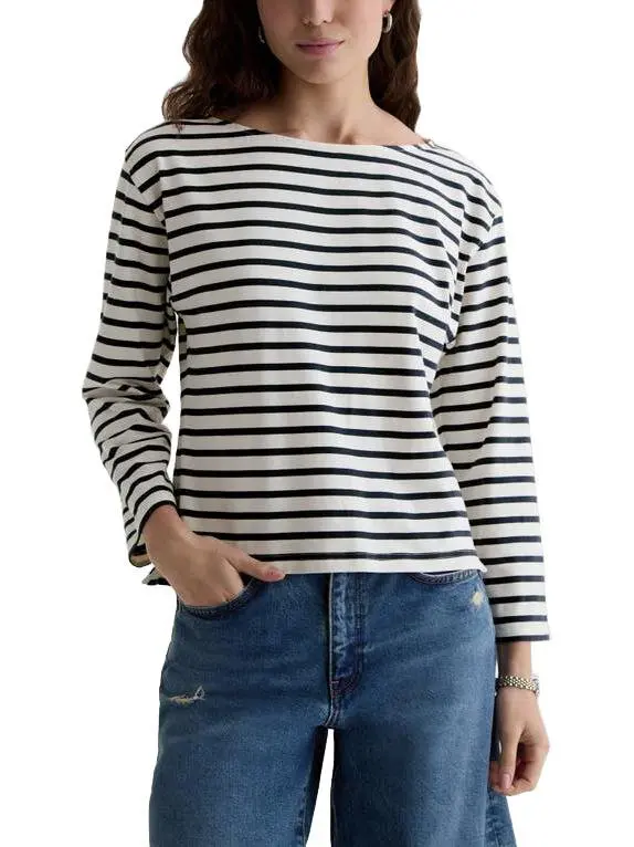 Ag Annie Stripe Stretch Cotton T-shirt - Powder/pacific Navy