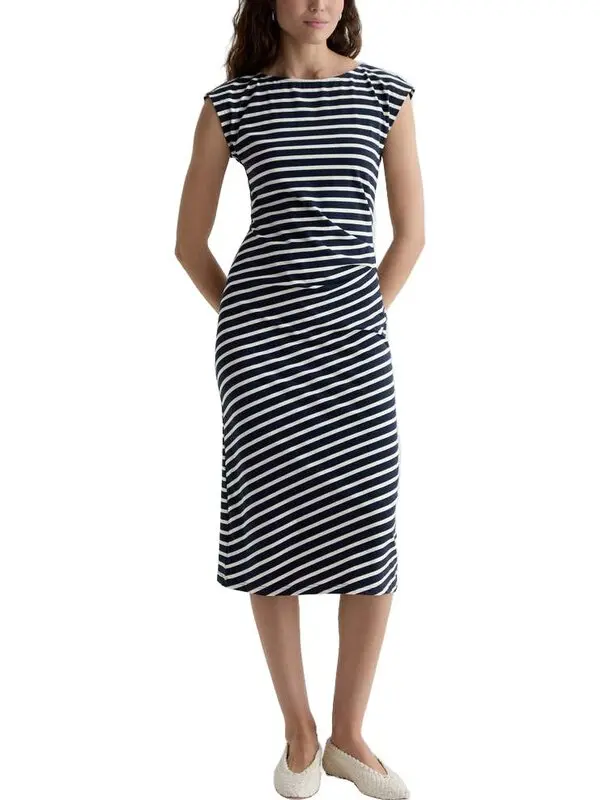 Ag Ruched Stripe T-shirt Midi Dress - Pacific Navy/powder