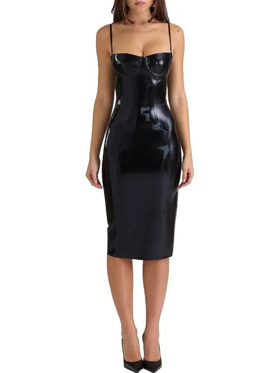 House Of Cb Latex Midi Dress - Black