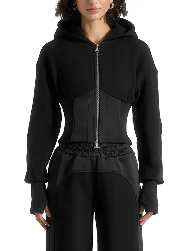 Manière De Voir Corset Zip Hoodie - Black