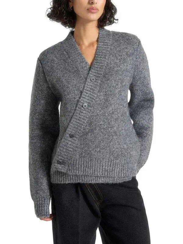 Manière De Voir Dani Asymmetric Brushed Wool Knit Cardigan - Grey