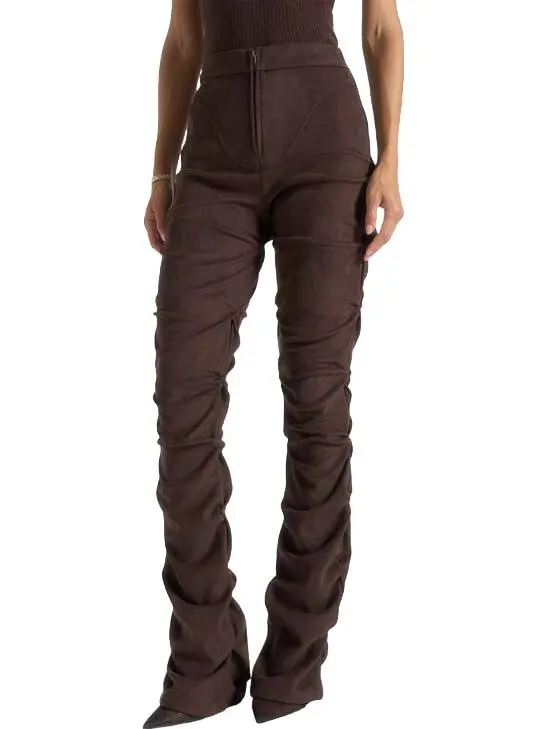 Manière De Voir Tacked Suede Flared Trousers - Brown