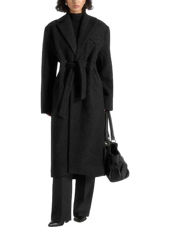 Manière De Voir Wool Longline Belted Coat - Black