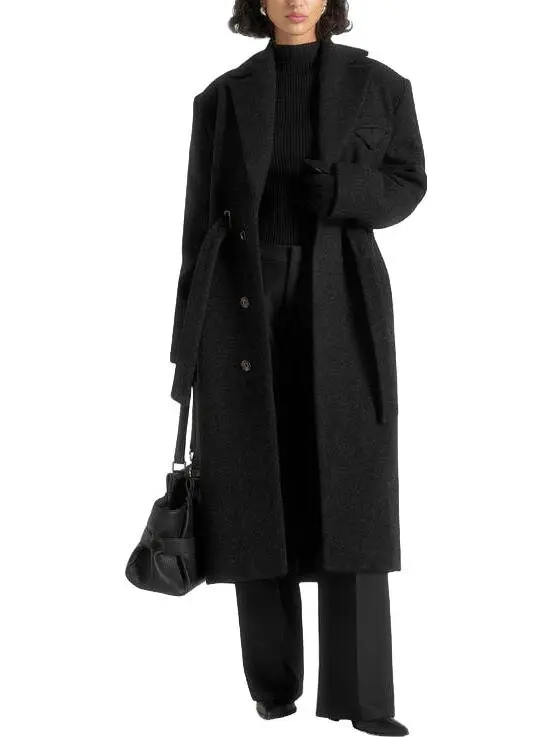 Manière De Voir Wool Longline Belted Coat - Black