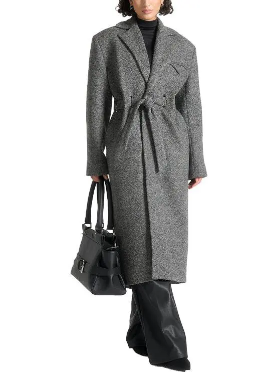Manière De Voir Wool Longline Belted Coat - Grey