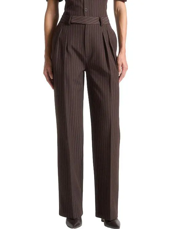 Manière De Voir Pinstripe Twin Pleat Tailored Trousers - Brown