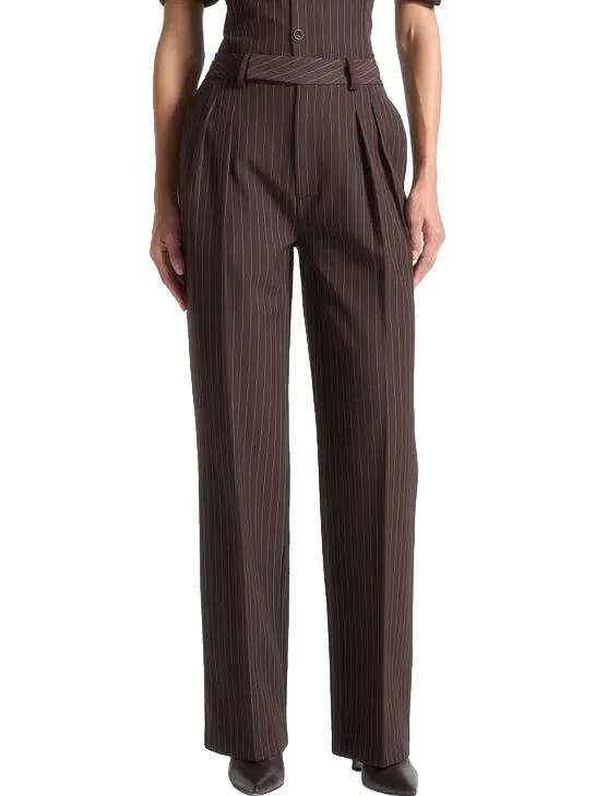 Manière De Voir Pinstripe Twin Pleat Tailored Trousers - Brown